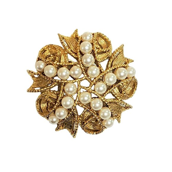 Unsigned | Jewelry | Vintage Gold Tone Pearl Brooch Unsigned Ornate Statement Brooch Classic ...